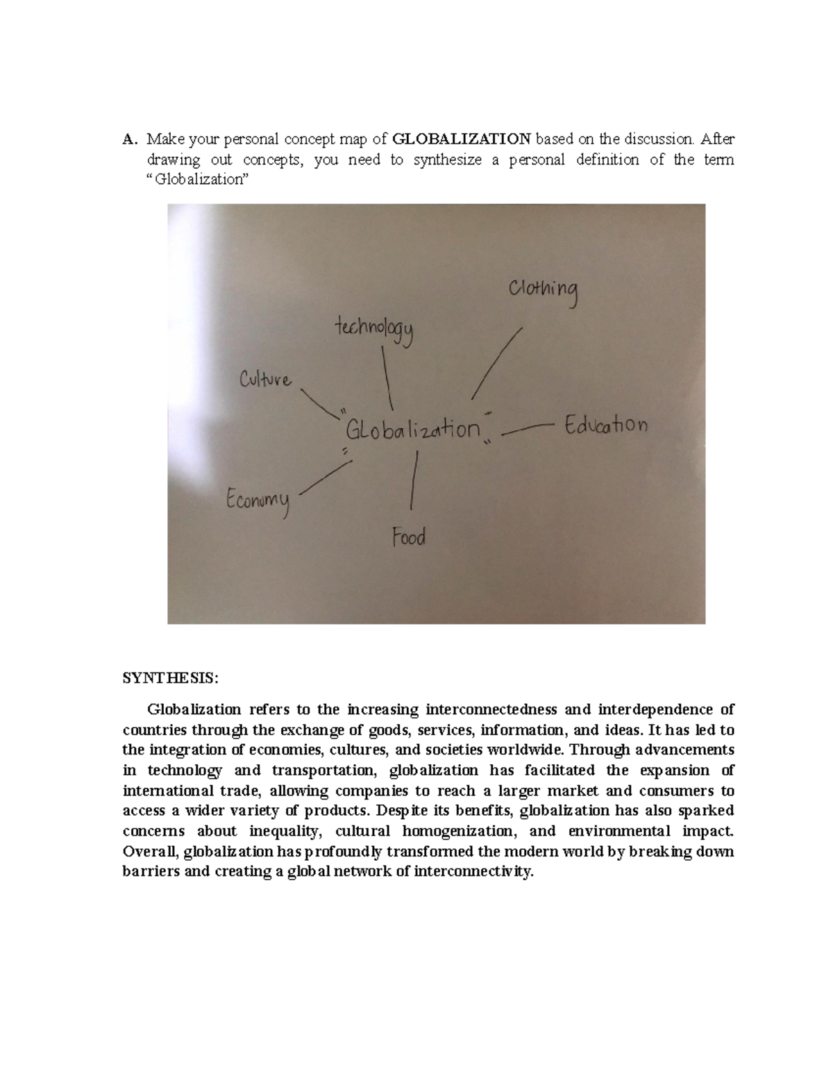 glovalization ethecil - A. Make your personal concept map of ...