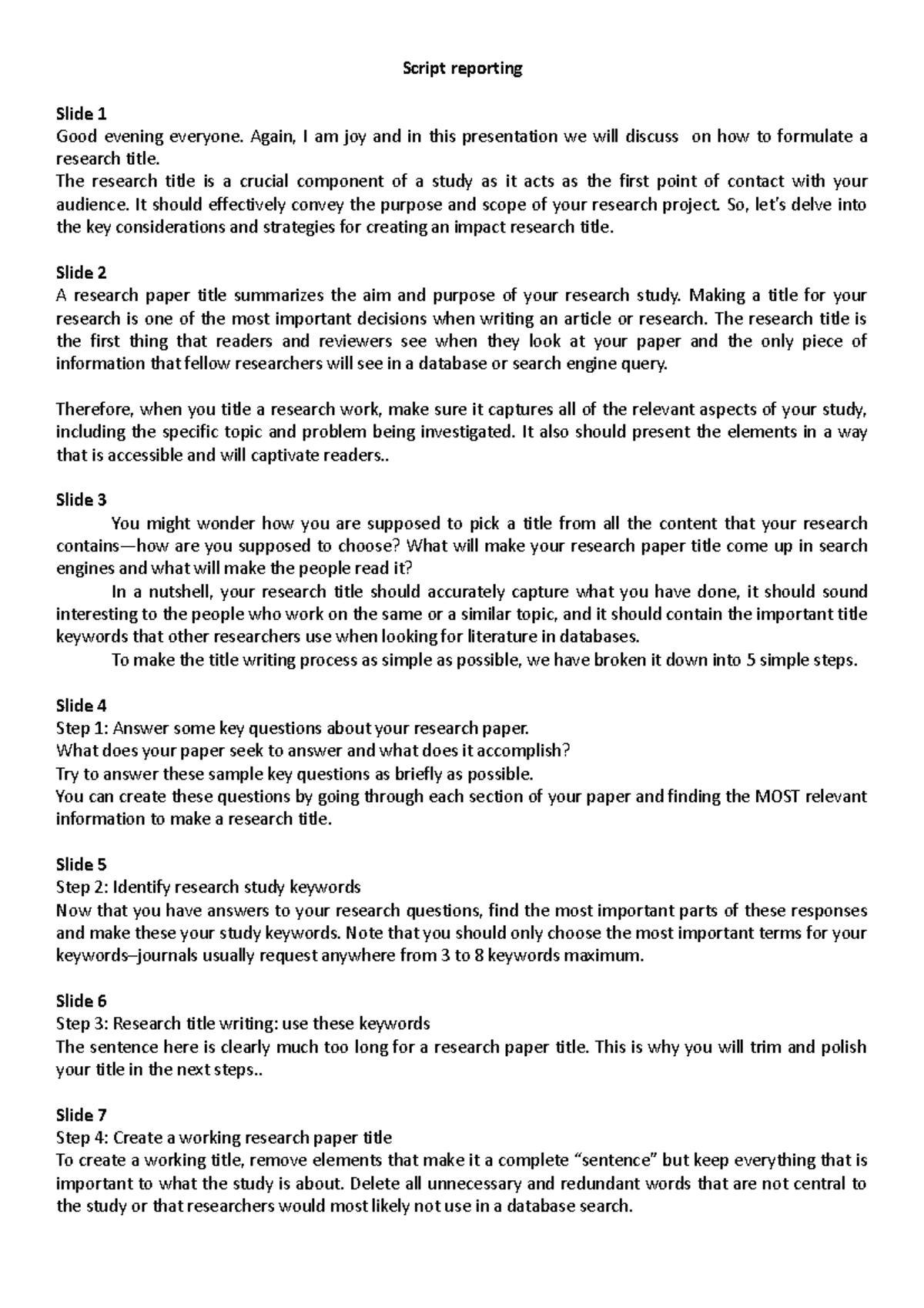 Script final - HRM - Motivation - Script reporting Slide 1 Good evening ...