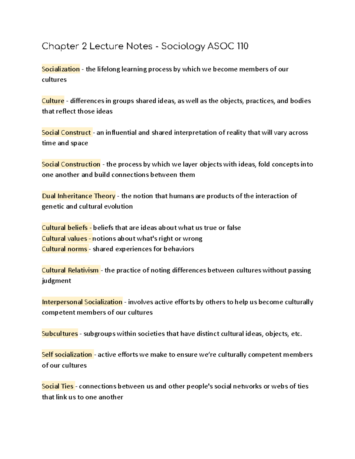 Chapter 2 Lecture Notes - Sociology ASOC 110 - Chapter 2 Lecture Notes ...
