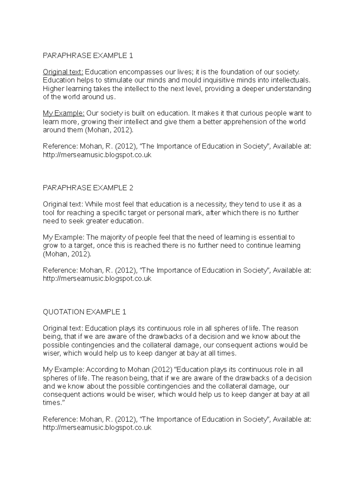 Unit 3 Academic Writing Skills - PARAPHRASE EXAMPLE 1 Original text ...