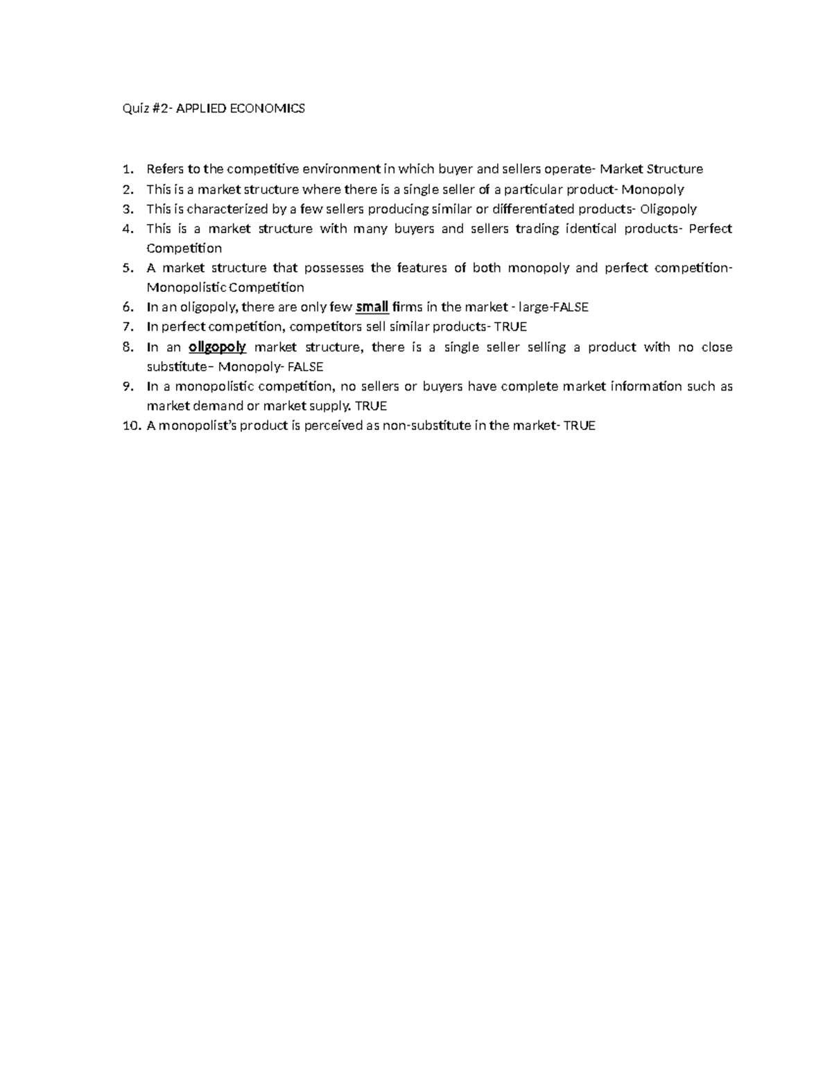 Quiz 2- Applied Economics - Quiz #2- APPLIED ECONOMICS Refers to the ...