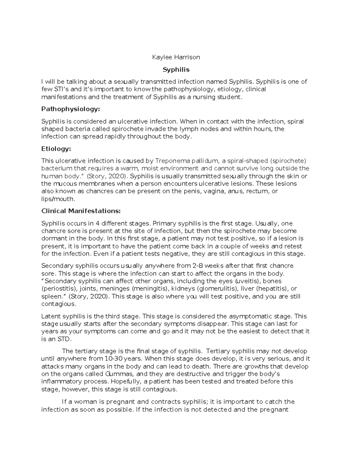 Sexually Transmitted Infection 05072023 - Kaylee Harrison Syphilis I ...