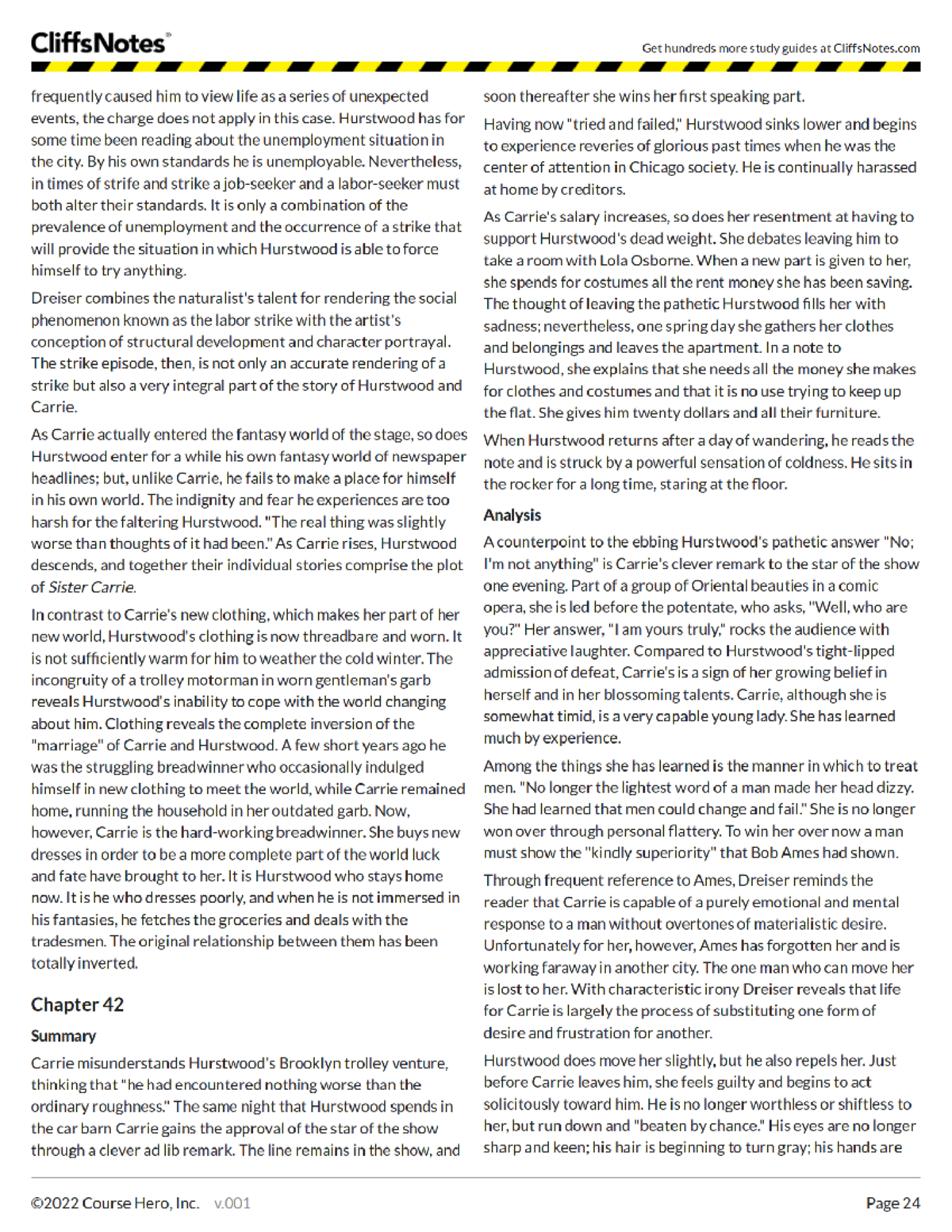 Cliffs Notes on Sister Carrie 24 - Biology 101 - Studocu