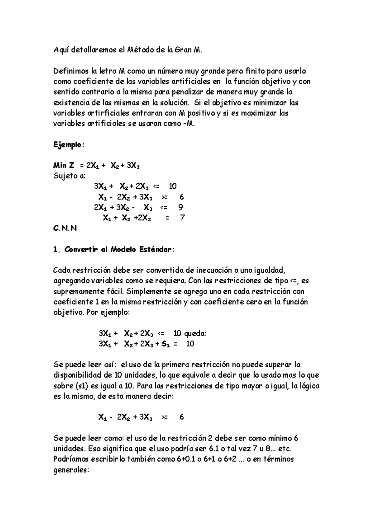 Metodo de la gran M - Aquí detallaremos el Método de la Gran M ...