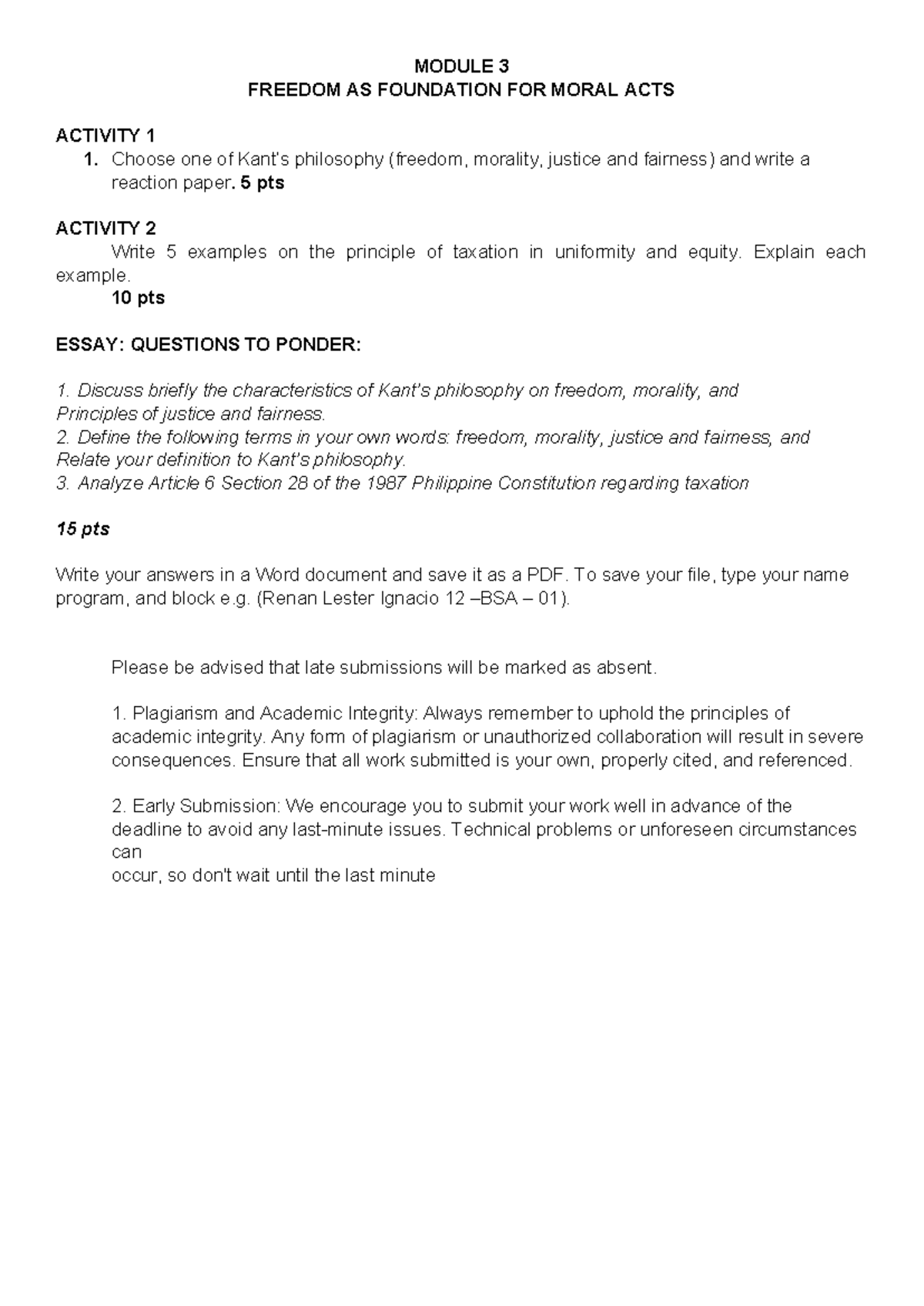 Activity-3 - reviewer - MODULE 3 FREEDOM AS FOUNDATION FOR MORAL ACTS ...