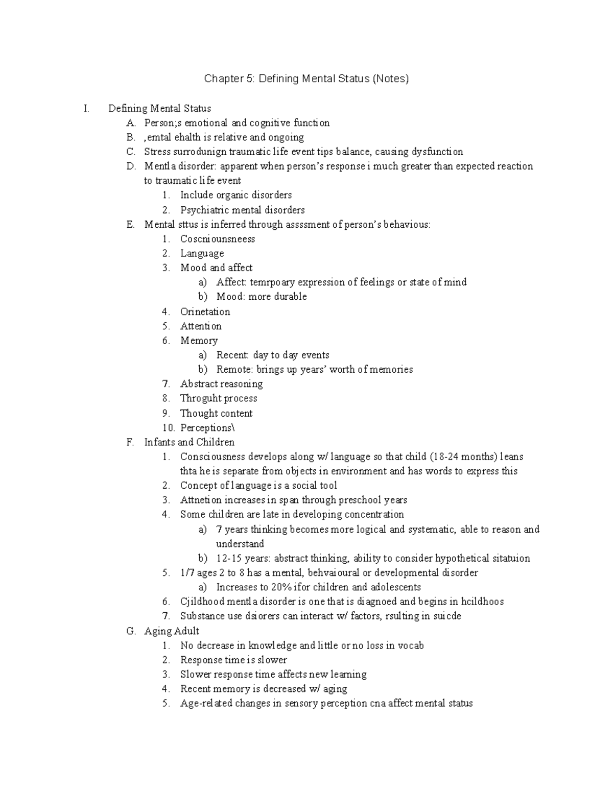 Chapter 5 Defining Mental Status (Notes) - Chapter 5: Defining Mental ...