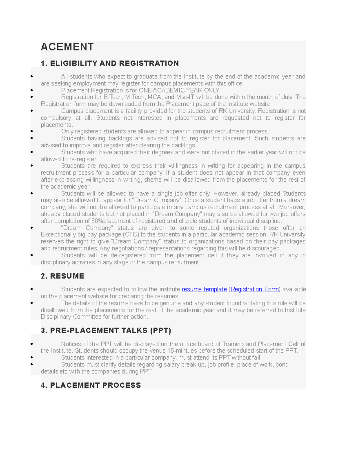 Placement Rules - Lecture notes 1 - ACEMENT 1. ELIGIBILITY AND ...