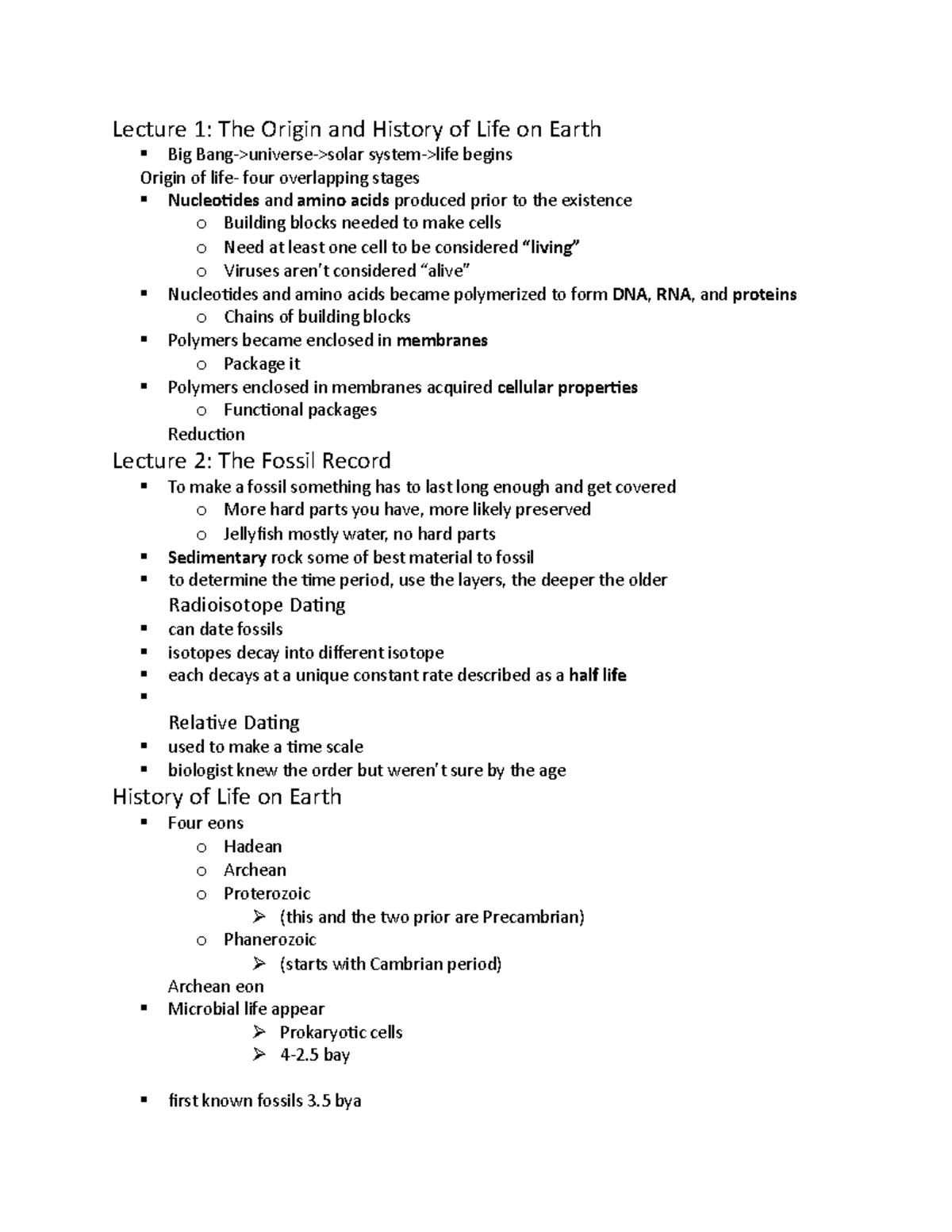 Lecture 1-BIOL 1B - Lecture 1: The Origin and History of Life on Earth ...