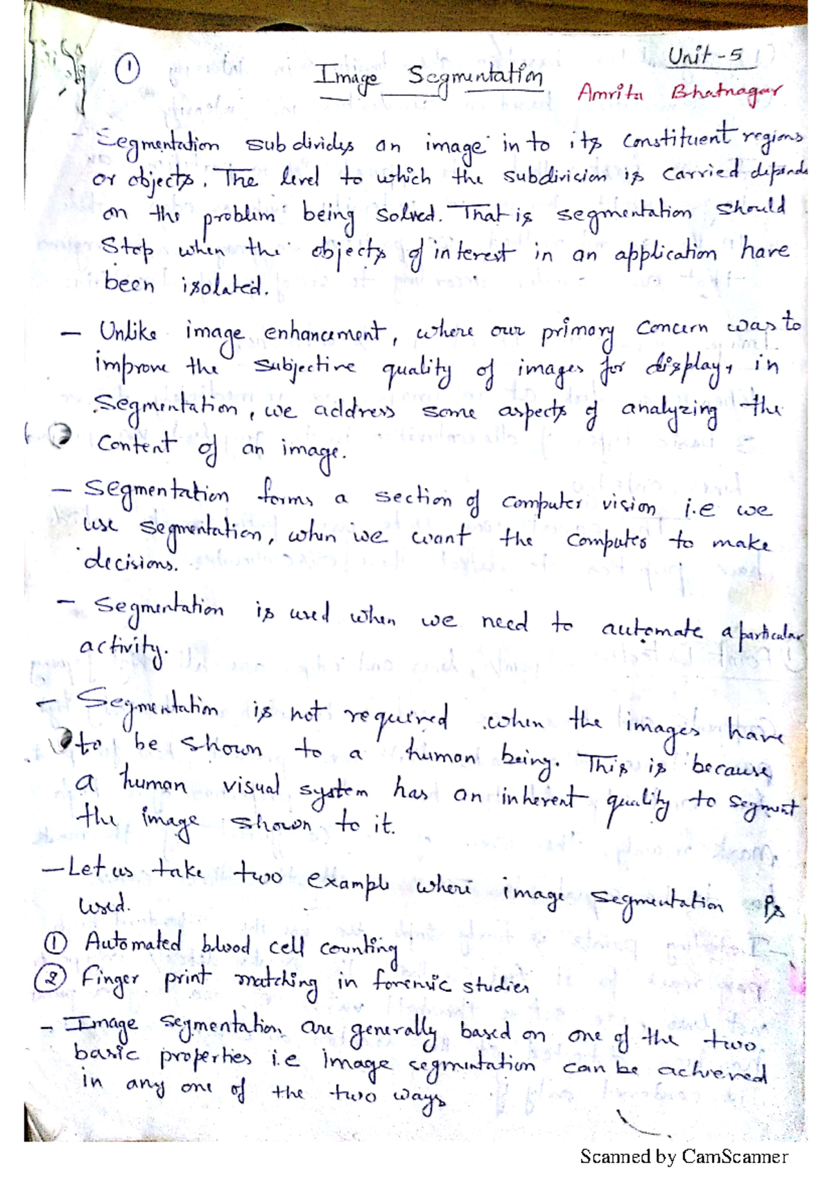 Unit 5 image segmentation - Digital Image Processing - Studocu
