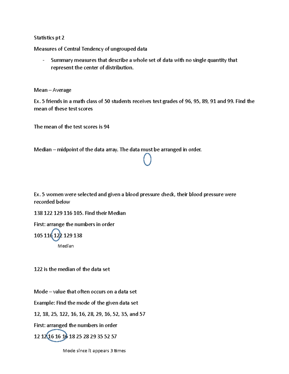 Statistics pt 2 - This is a summary of the measures of central tendency ...