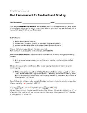 Unit 3 Assessment for Feedback and Grading - TVO ILC SCH4U Unit 3 ...