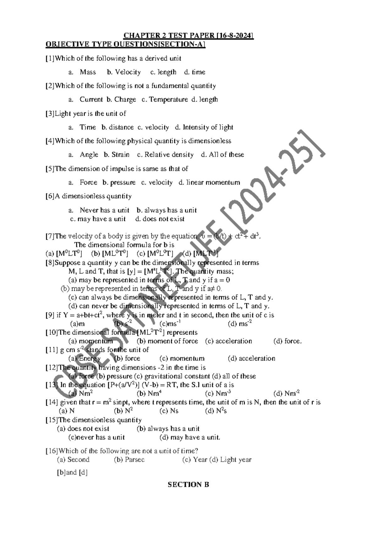 C2 TP 2024-25 - notes - CHAPTER 2 TEST PAPER [16- 8 - 2024] OBJECTIVE ...
