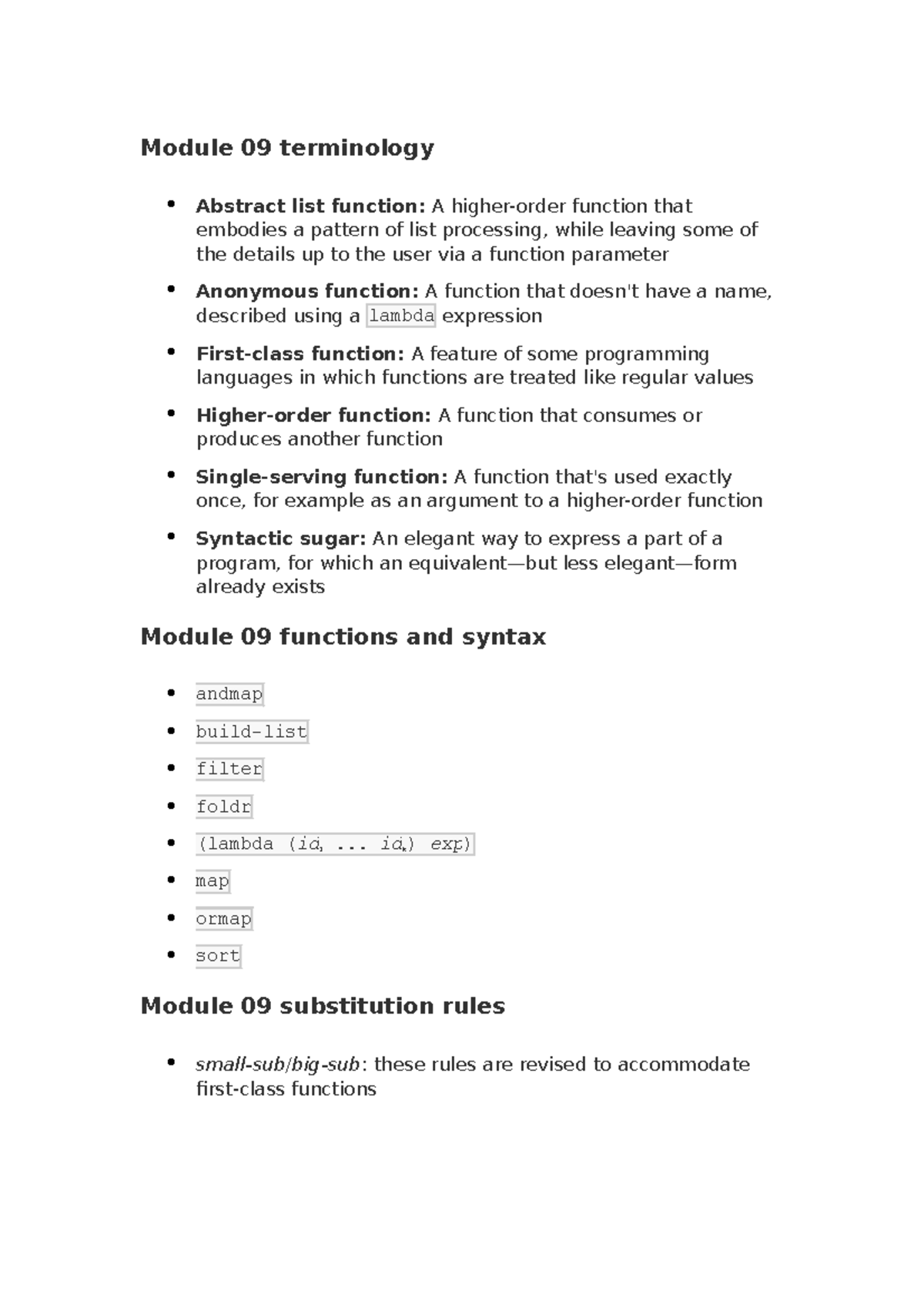 CS 115 Study Guide - Module 09 - Module 09 terminology Abstract list ...