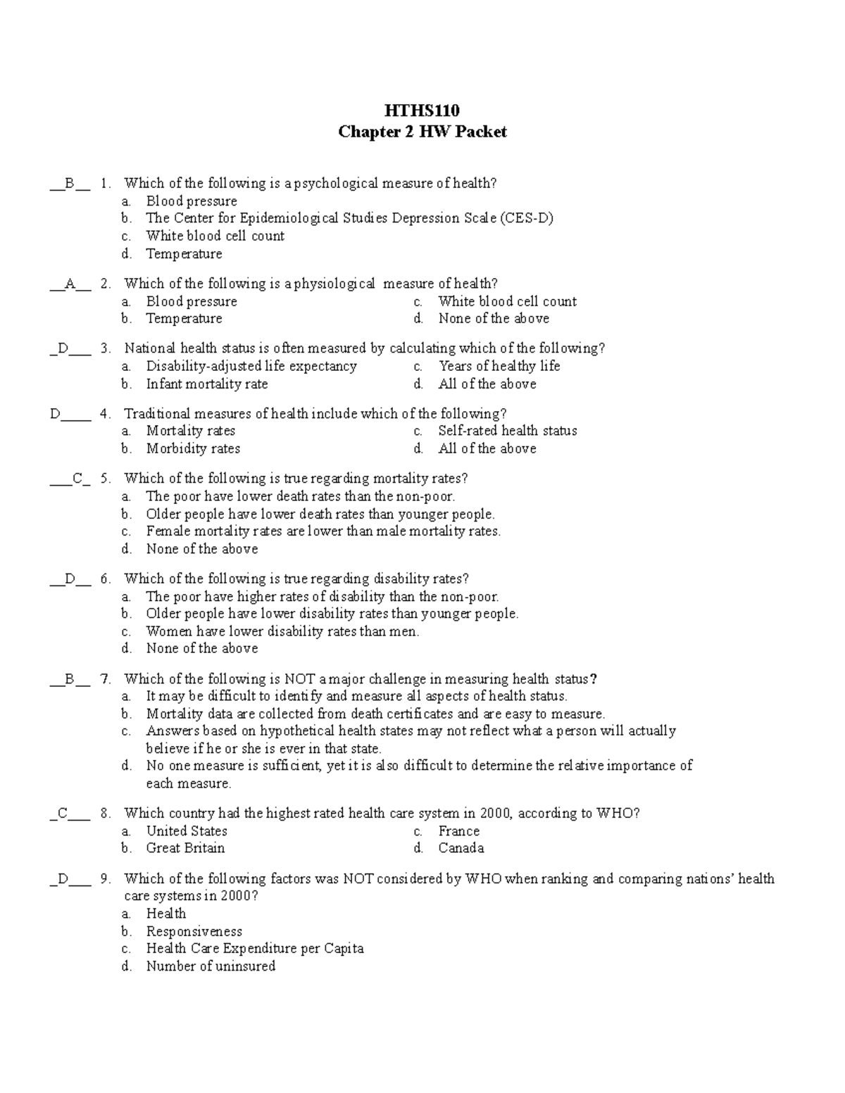 HTHS110 Chapter 2 HW Packet - HTHS Chapter 2 HW Packet B 1. Which of ...
