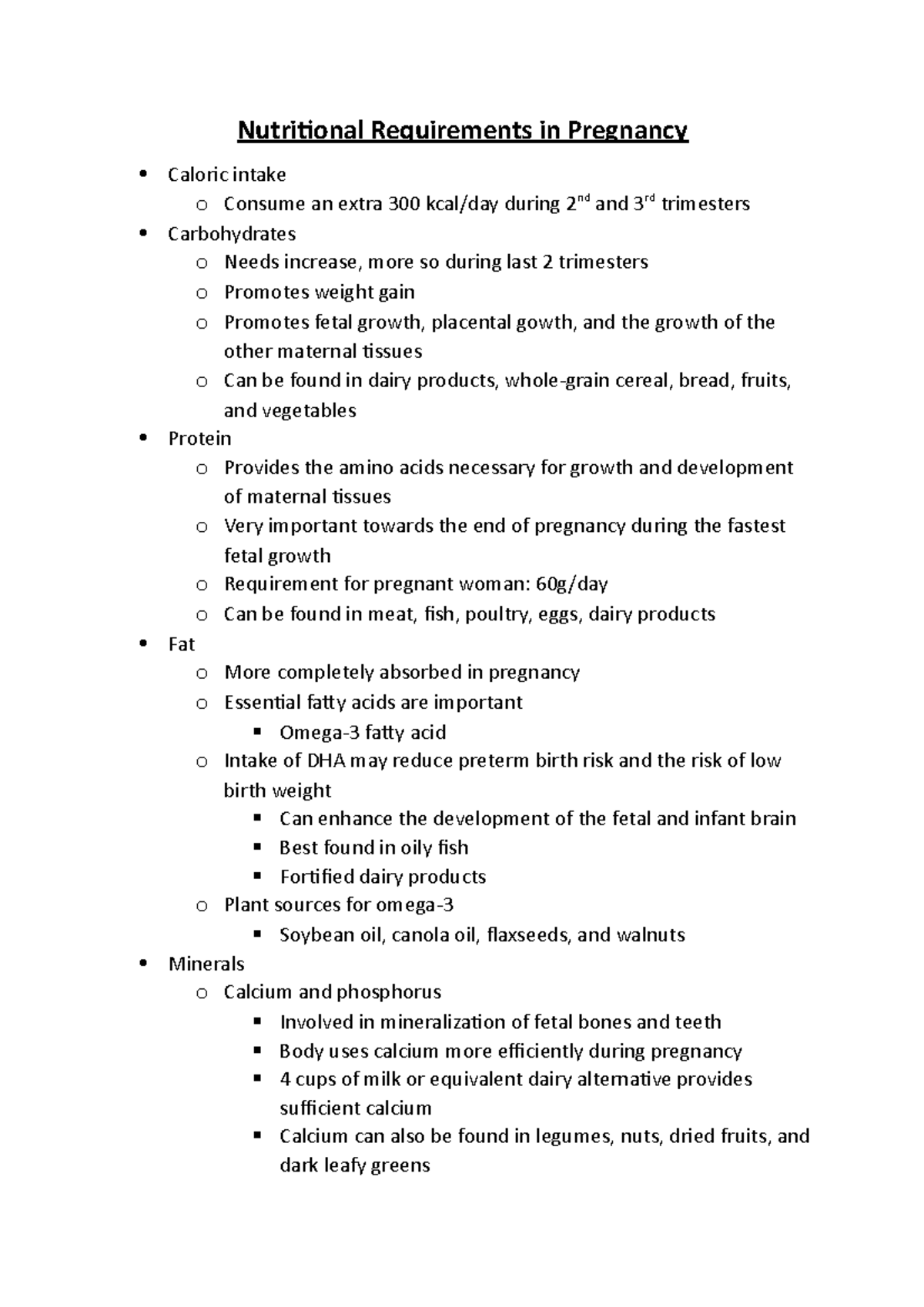 Nutritional Requirements In Pregnancy Studocu