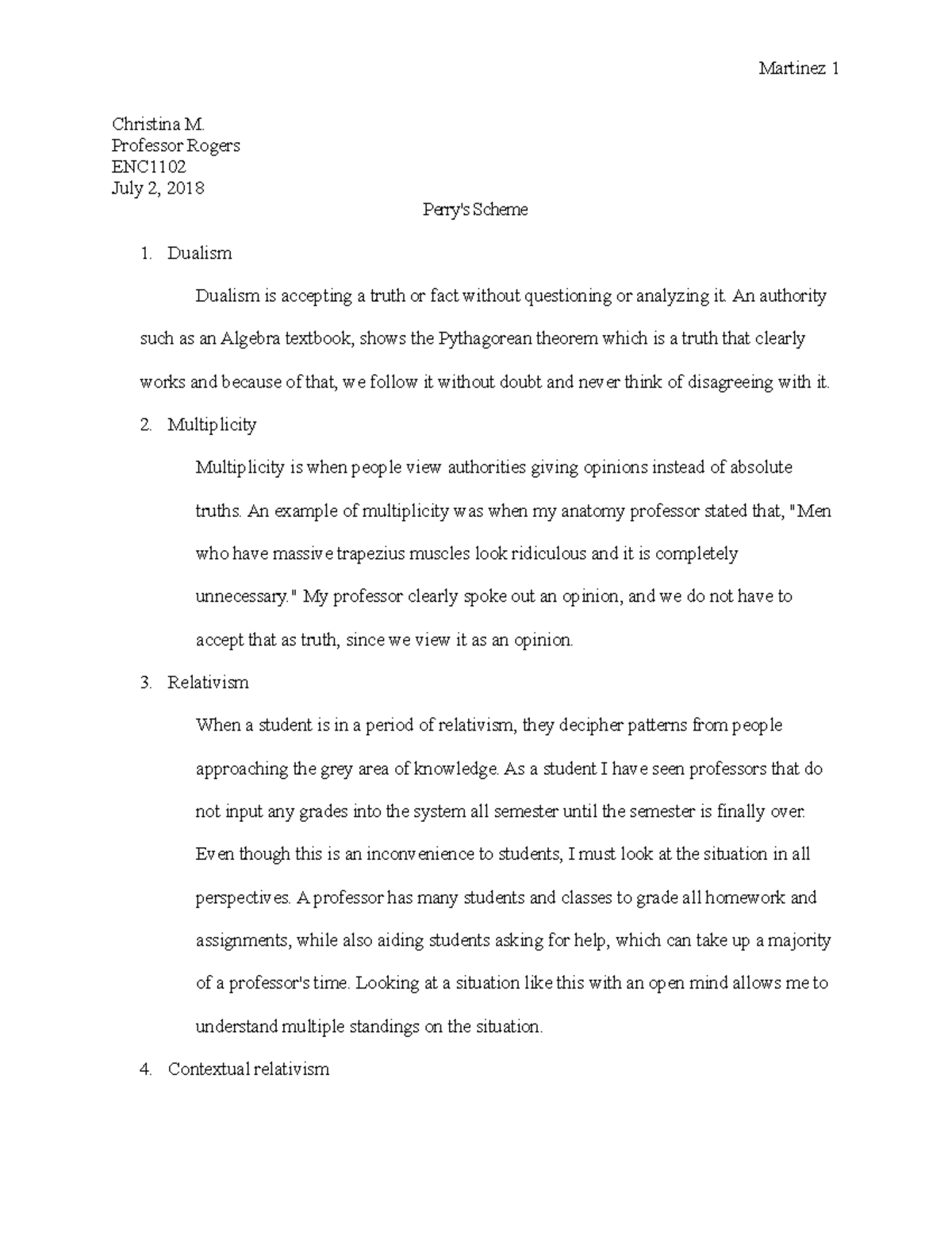 Perrys scheme analysis and examples - Martinez 1 Christina M. Professor ...