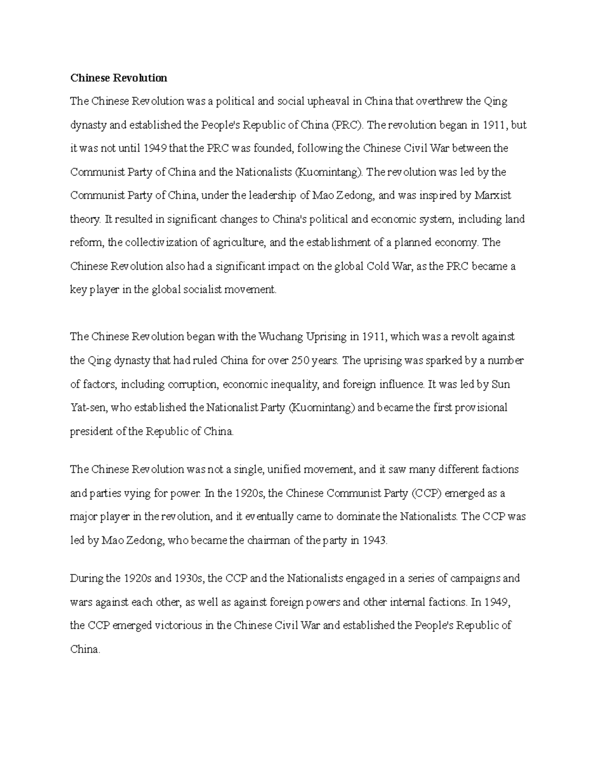 History(Chinese Revolution, The cold War) - Chinese Revolution The ...