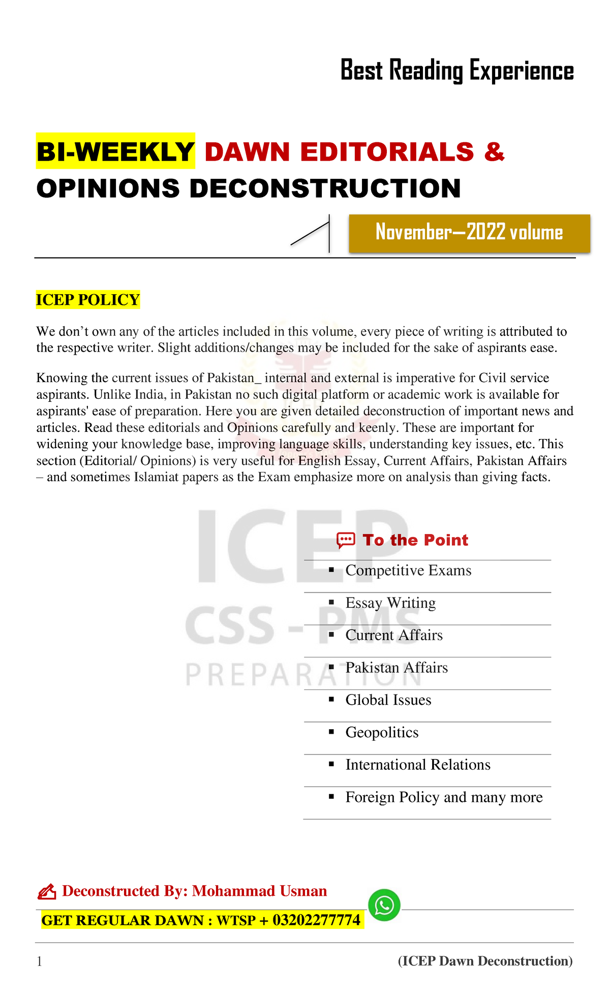 ICEP CSS Institute - Current Affairs - E-Magazine November 2022 Month ...