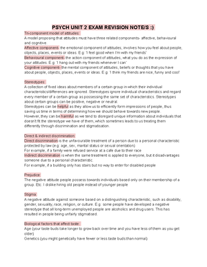 Unit 2 psychology - A checklist of all the material in Unit 2 for each ...