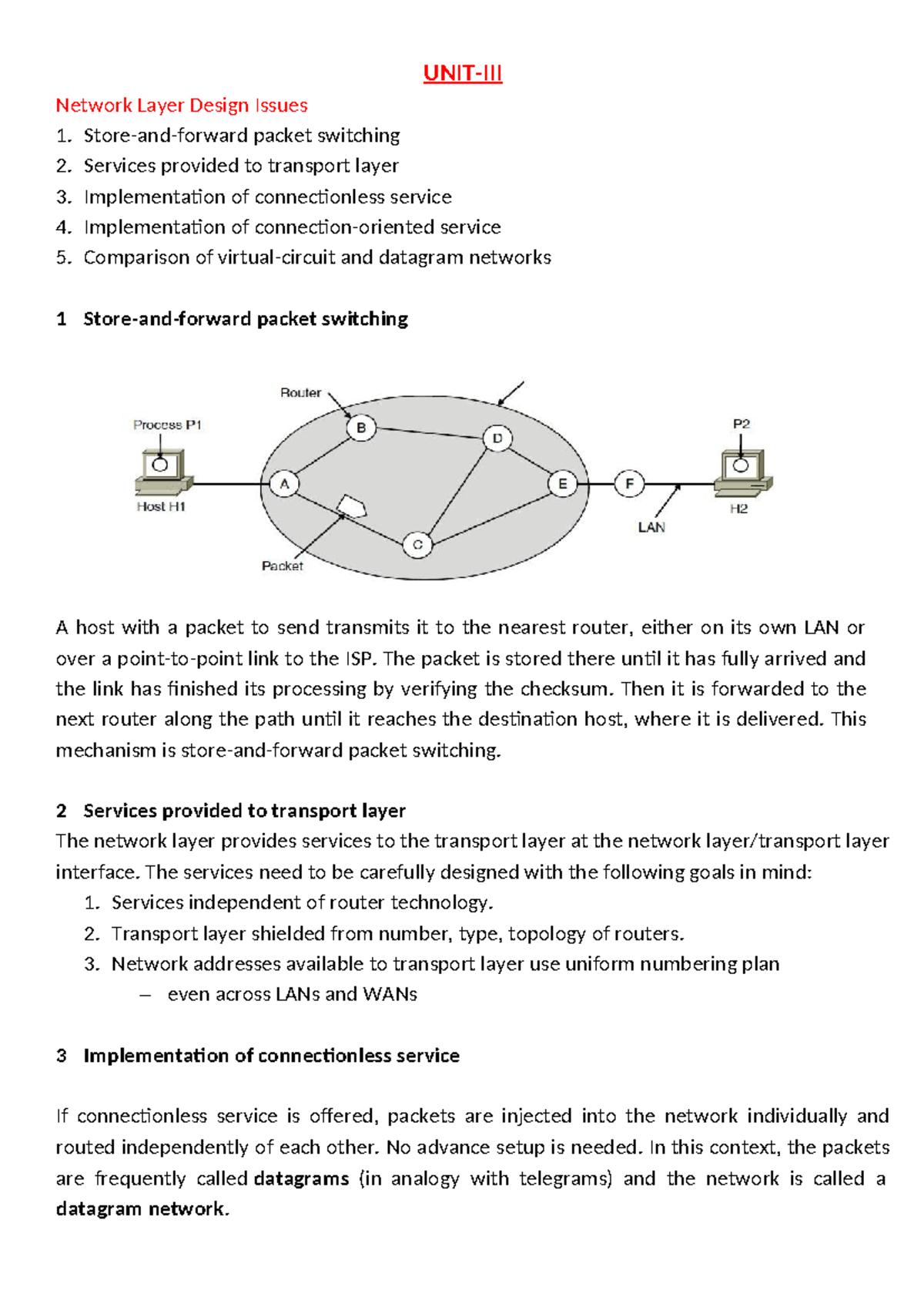 CCN(unit 4) - UNIT-III Network Layer Design Issues Store-and-forward packet switching Services ...