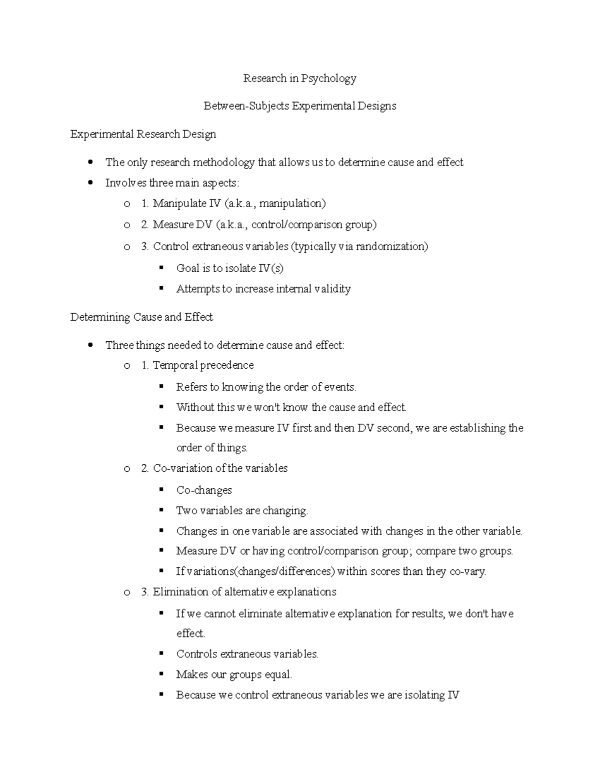 Between Subjects Design Lecture Notes - Research in Psychology Between ...