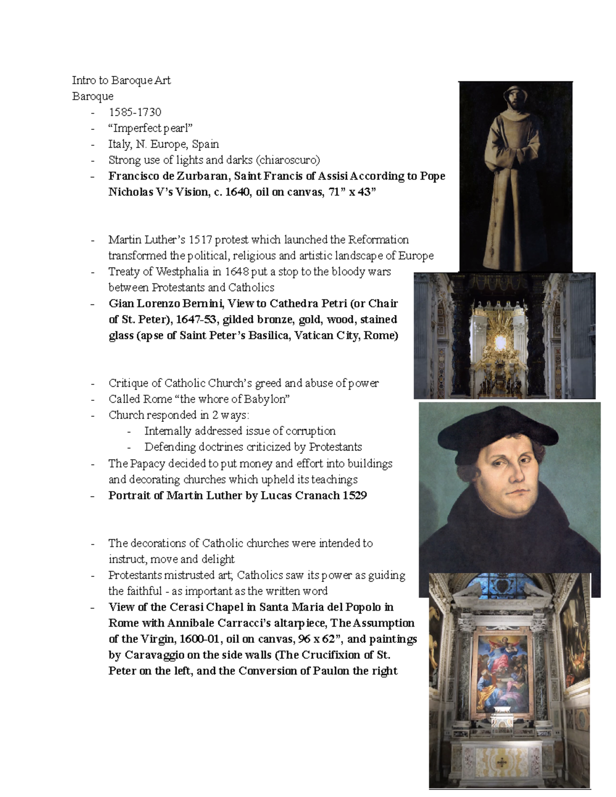 AH notes - Intro to Baroque Art - Intro to Baroque Art Baroque - 1585 ...