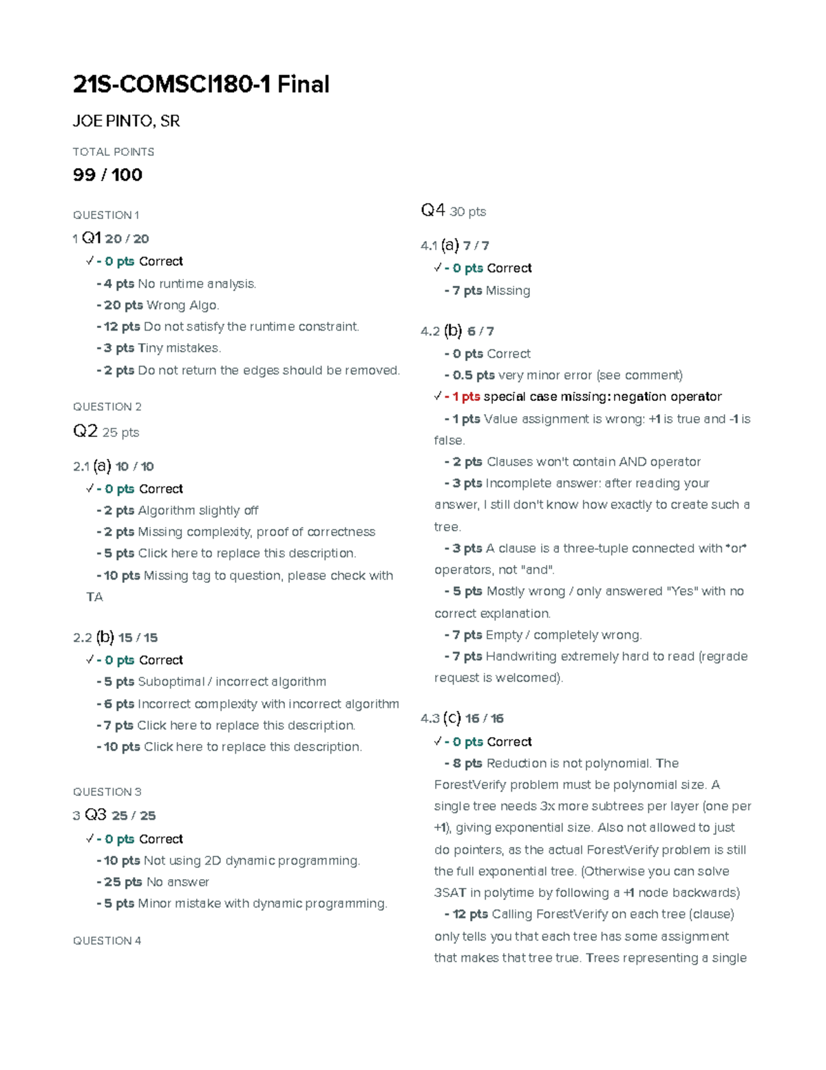 CS180 final - 21S-COMSCI180-1 Final JOE PINTO, SR TOTAL POINTS 99 / 100 ...
