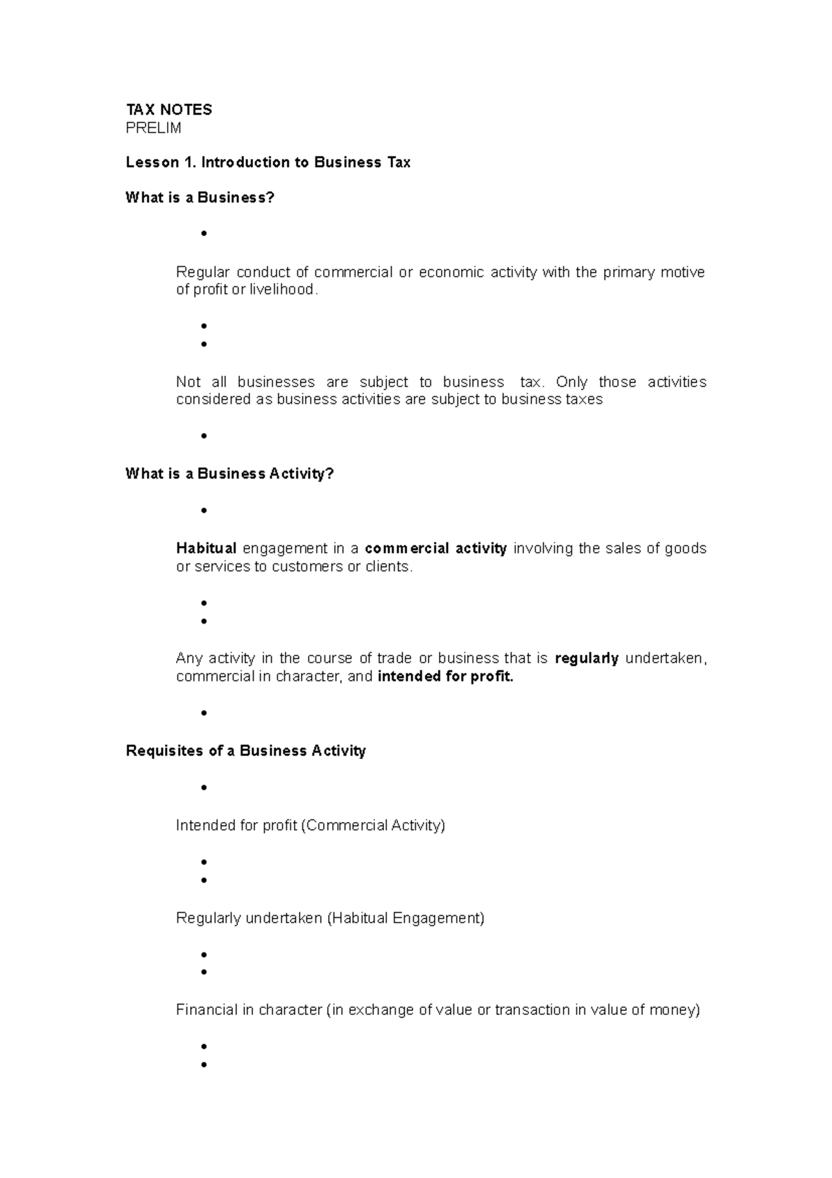 VAT - Notes on VAT - TAX NOTES PRELIM Lesson 1. Introduction to ...