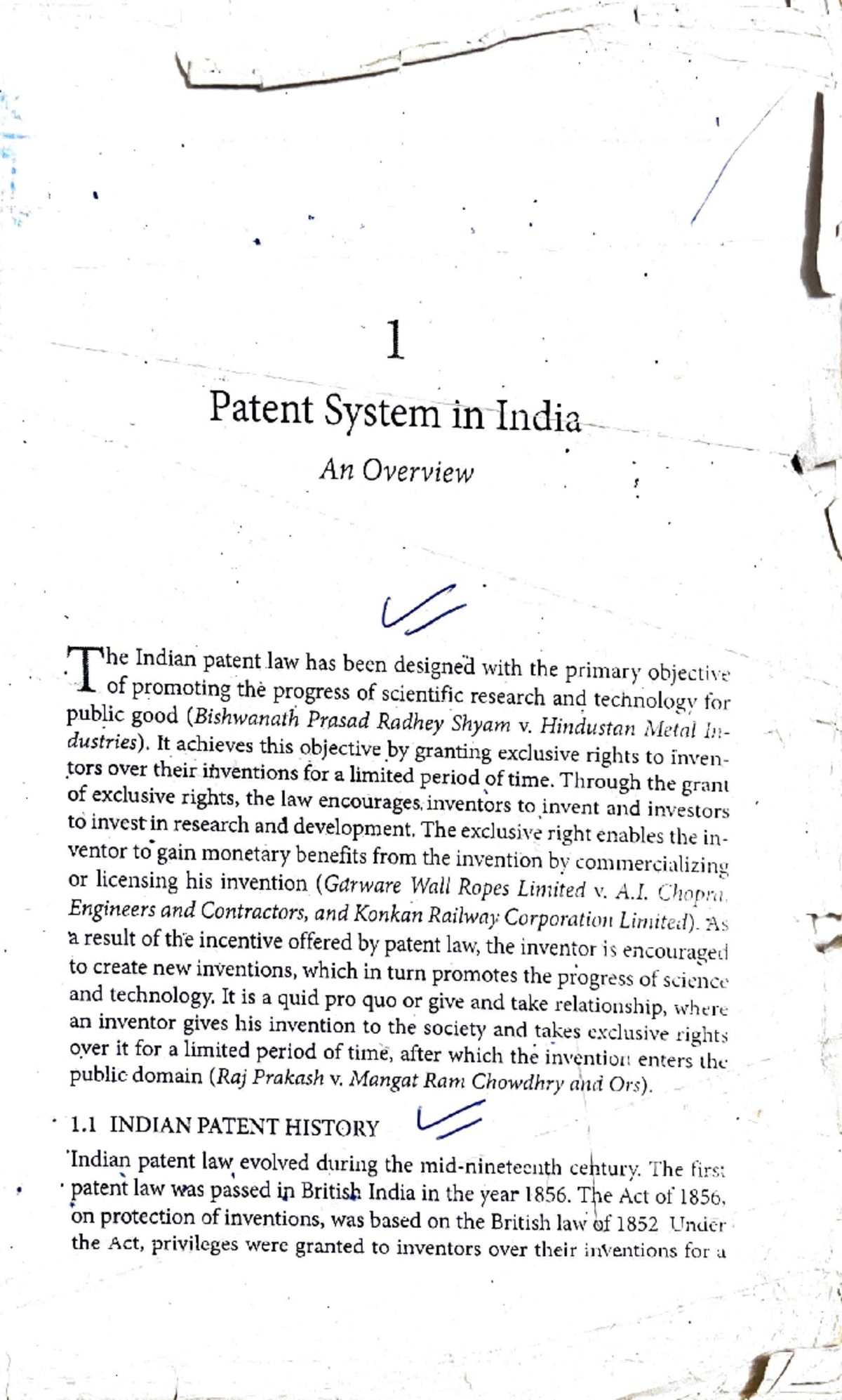 Drafting notes chapter 1 - 1 Patent System in India An Overview T he ...