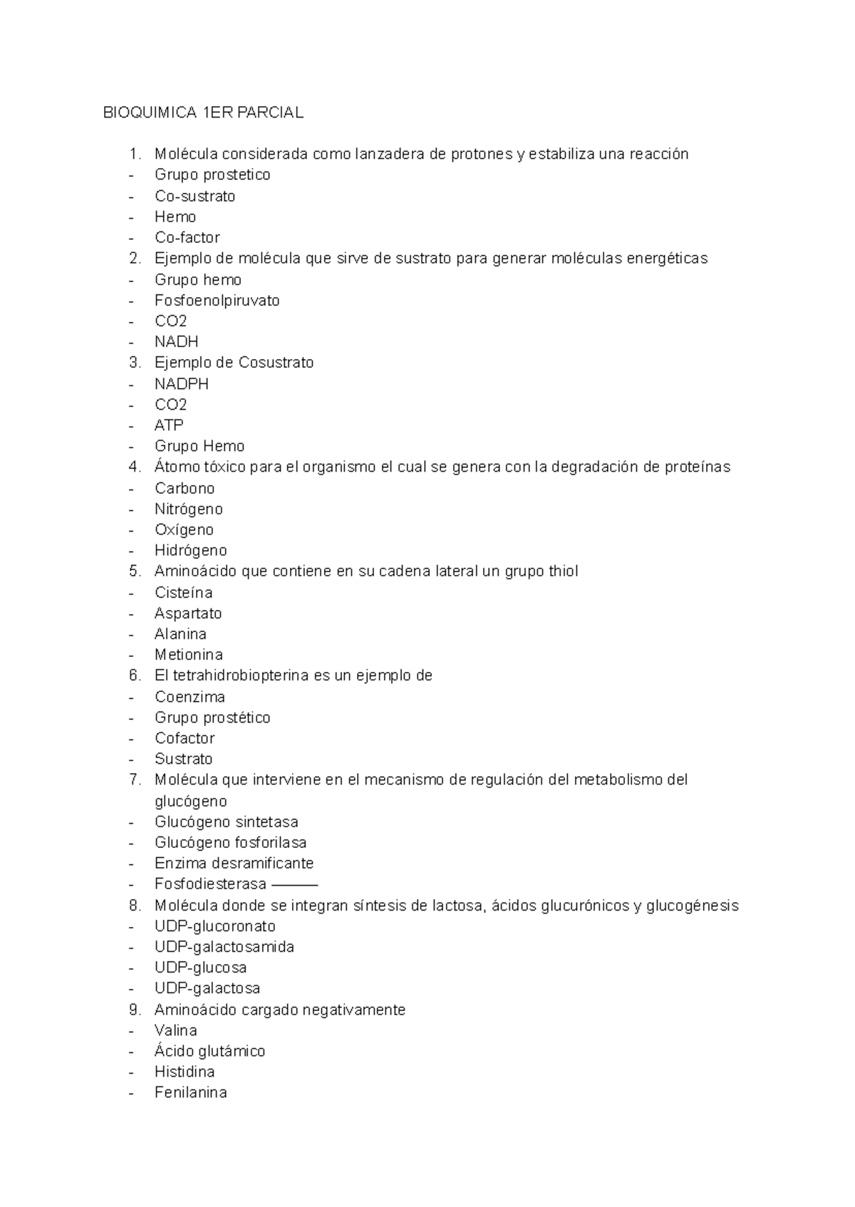 Parcial bioq - Guía bioquimica - BIOQUIMICA 1ER PARCIAL Molécula considerada como lanzadera de ...