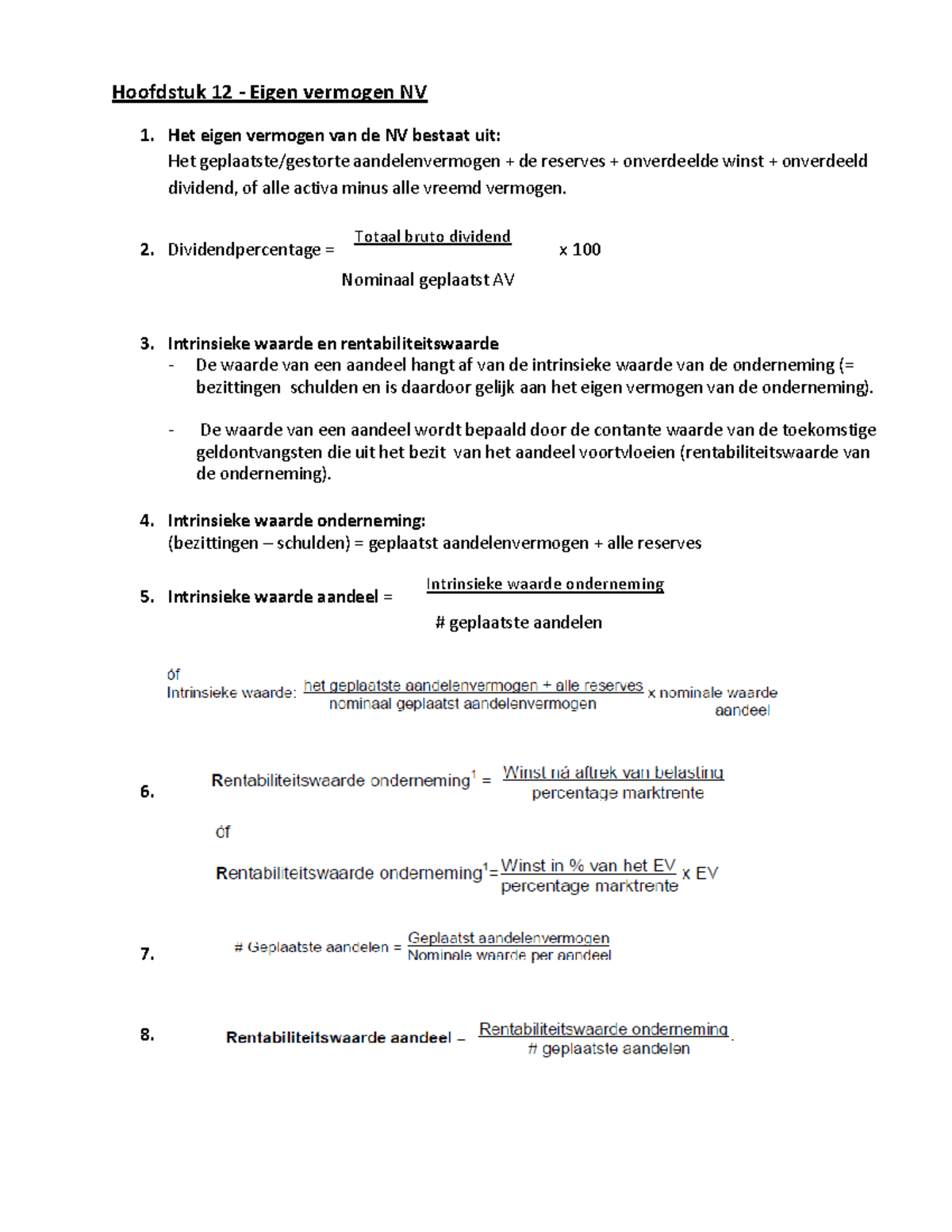 Samenvatting formuleblad, Financiering 1, Rentabiliteit - Hoofdstuk 12 ...