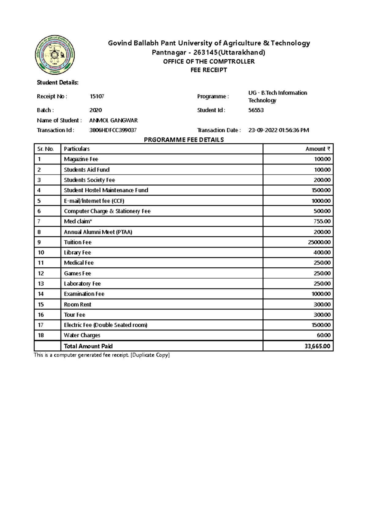 Anmol - best - This is a computer generated fee receipt. [Duplicate ...