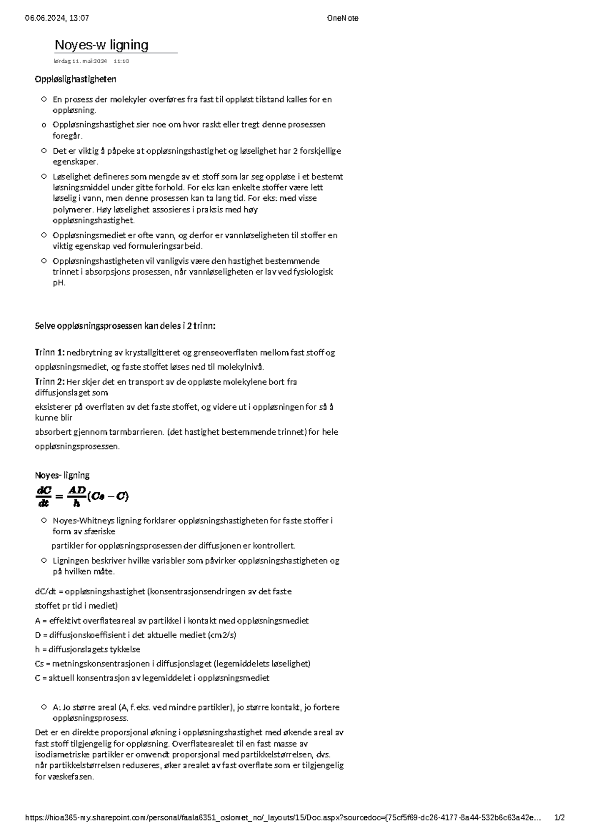 Noyes - Noyes-w ligning lørdag 11. mai 2024 11: Oppløslighastigheten En prosess der molekyler ...