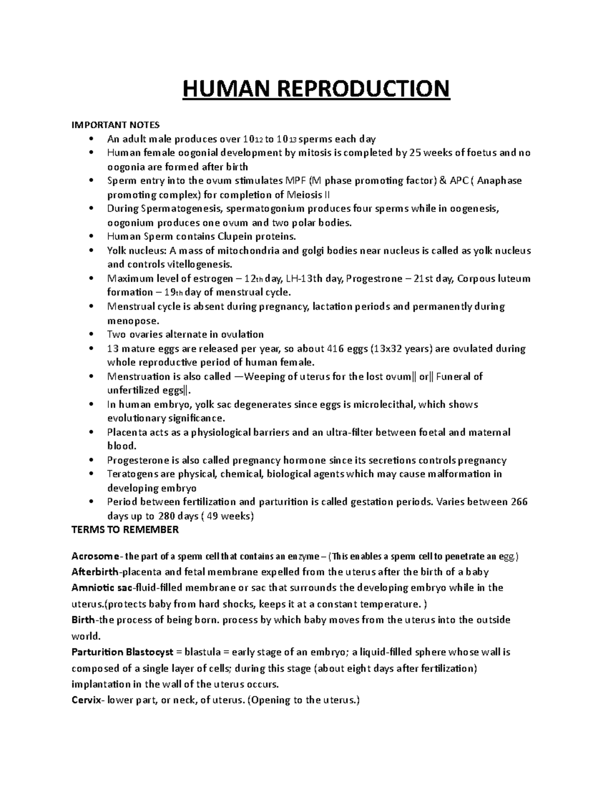 Human-Reproduction notes - HUMAN REPRODUCTION IMPORTANT NOTES An adult ...