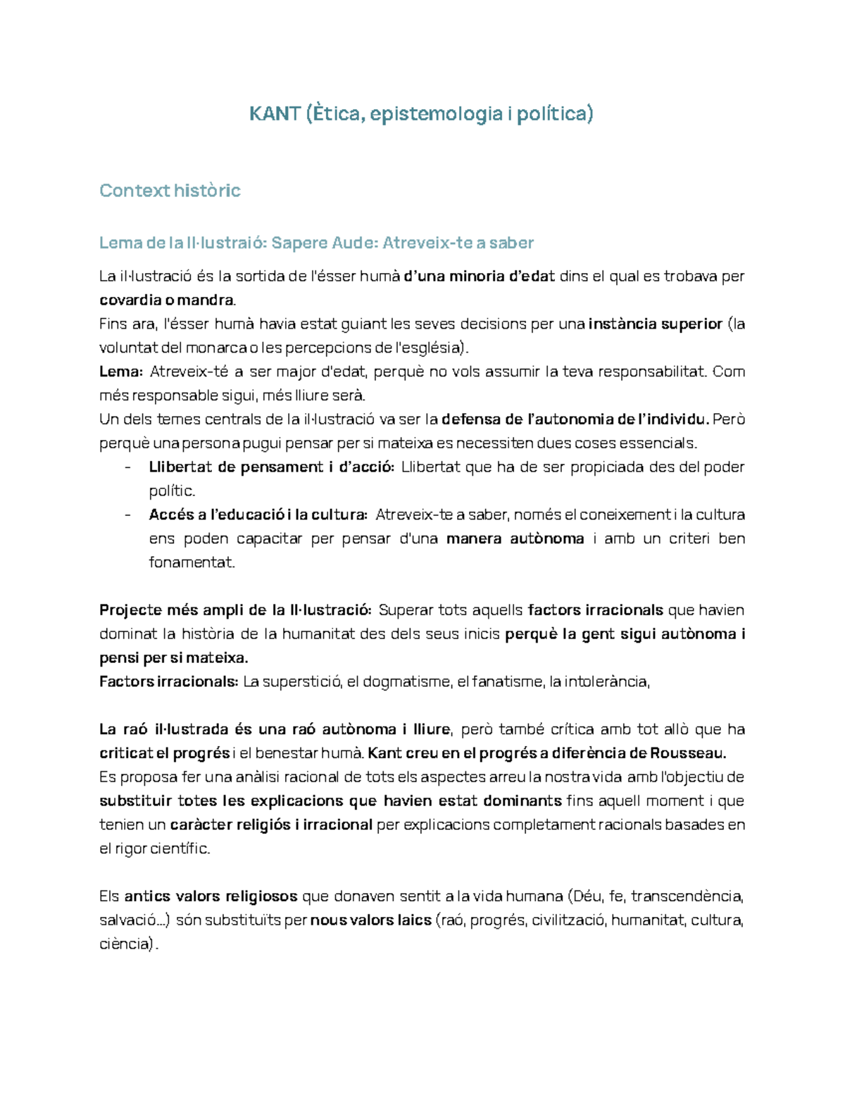 Kant - Apunts Kant - KANT (Ètica, epistemologia i política) Context històric Lema de la Il ...