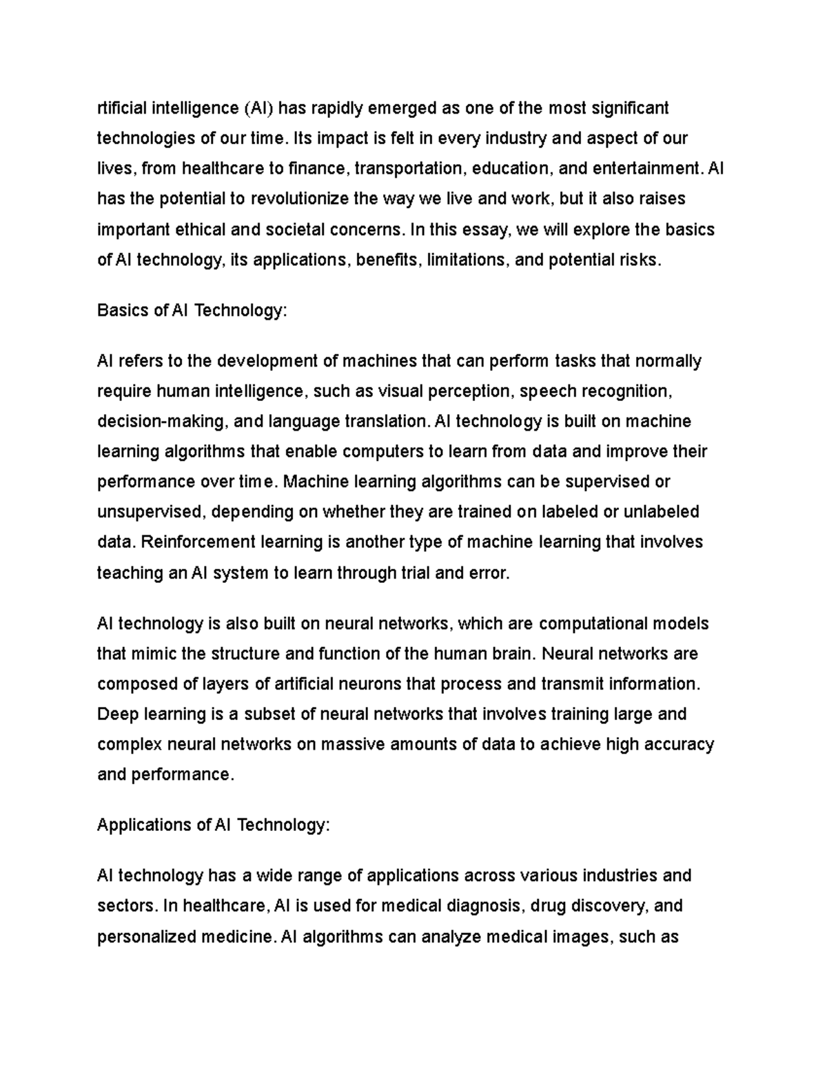Studoc-3 - Essay - rtificial intelligence (AI) has rapidly emerged as ...