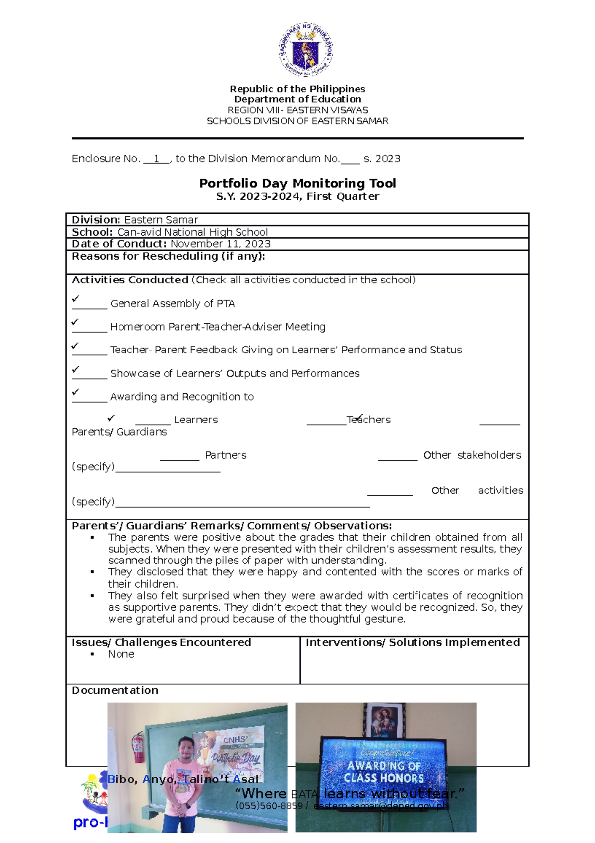 Sablan Portfolio DAY Report - Republic of the Philippines Department of ...