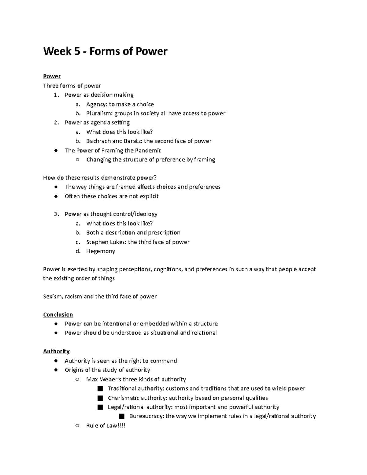 POLS 110 Week 5 Notes - Week 5 - Forms of Power Power Three forms of ...