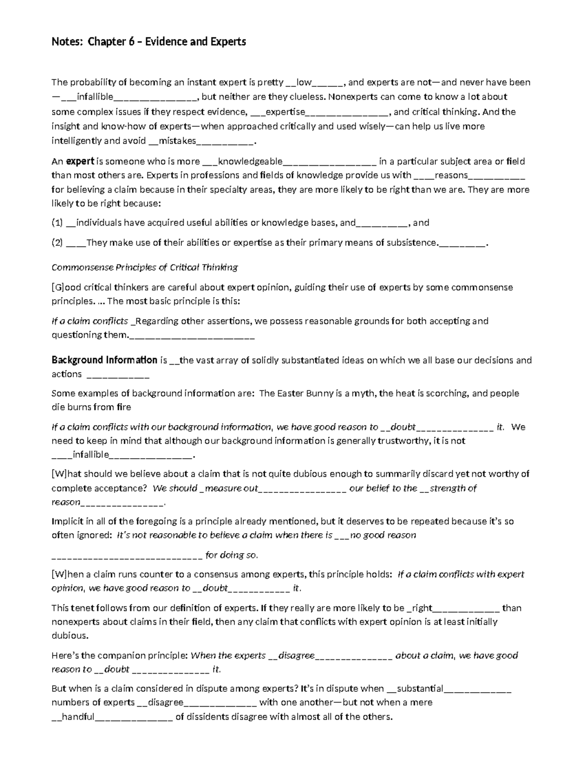 Notes Chapter 6 002635344 - Notes: Chapter 6 – Evidence and Experts The ...