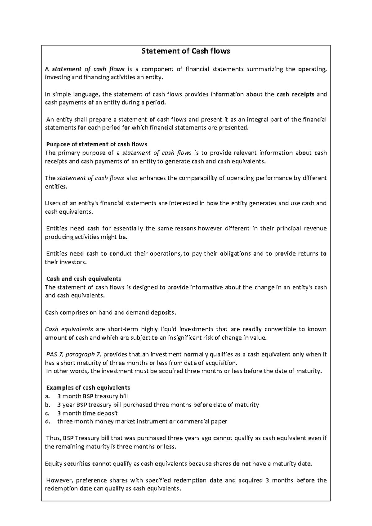 Module 8- CASH FLOW Statement lecture notes - accountancy - Studocu