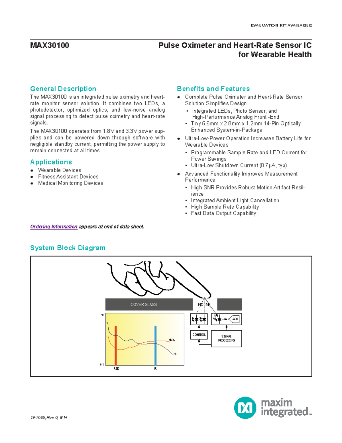 MAX30100 - Datasheet - General Description The MAX30100 is an ...