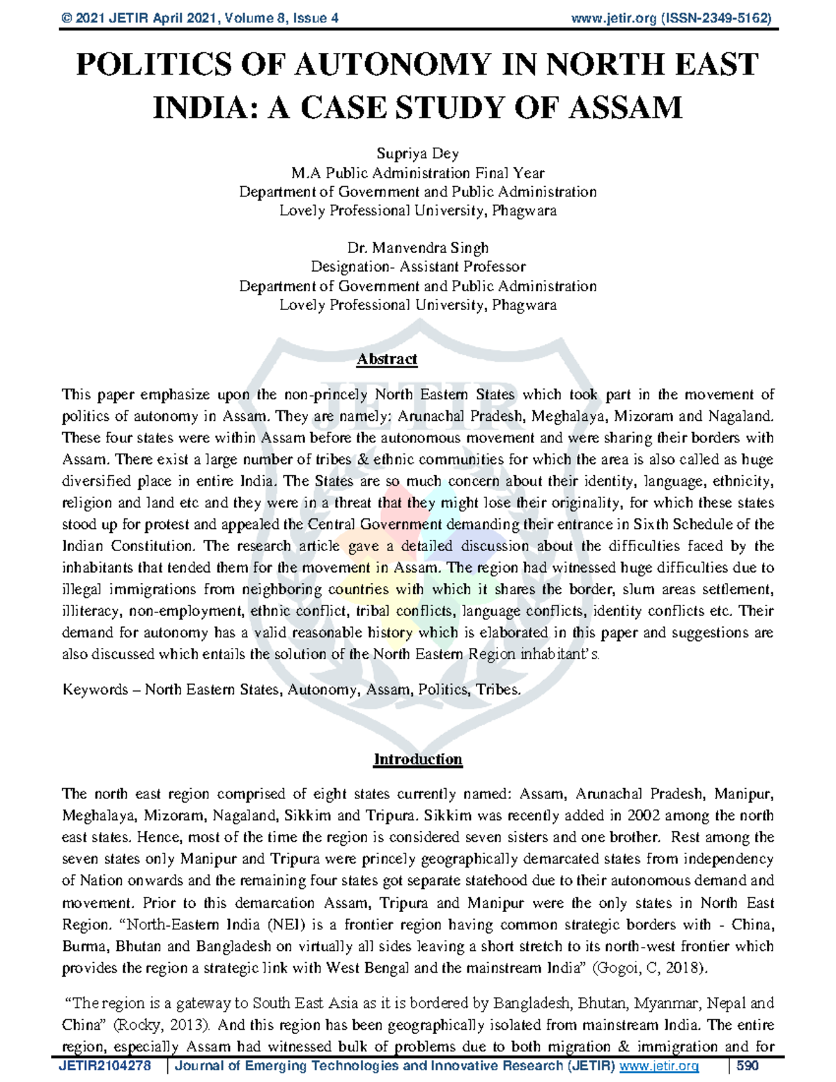 Politics OF Autonomy IN North EAST - POLITICS OF AUTONOMY IN NORTH EAST ...
