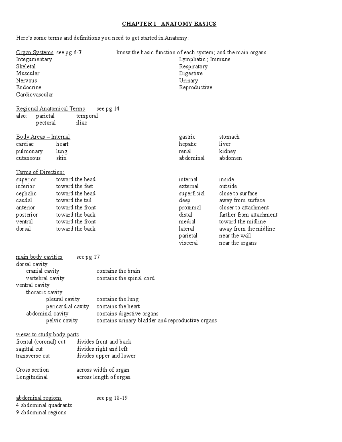 Ch01 Anatomy basics - CHAPTER 1 ANATOMY BASICS Here’s some terms and ...