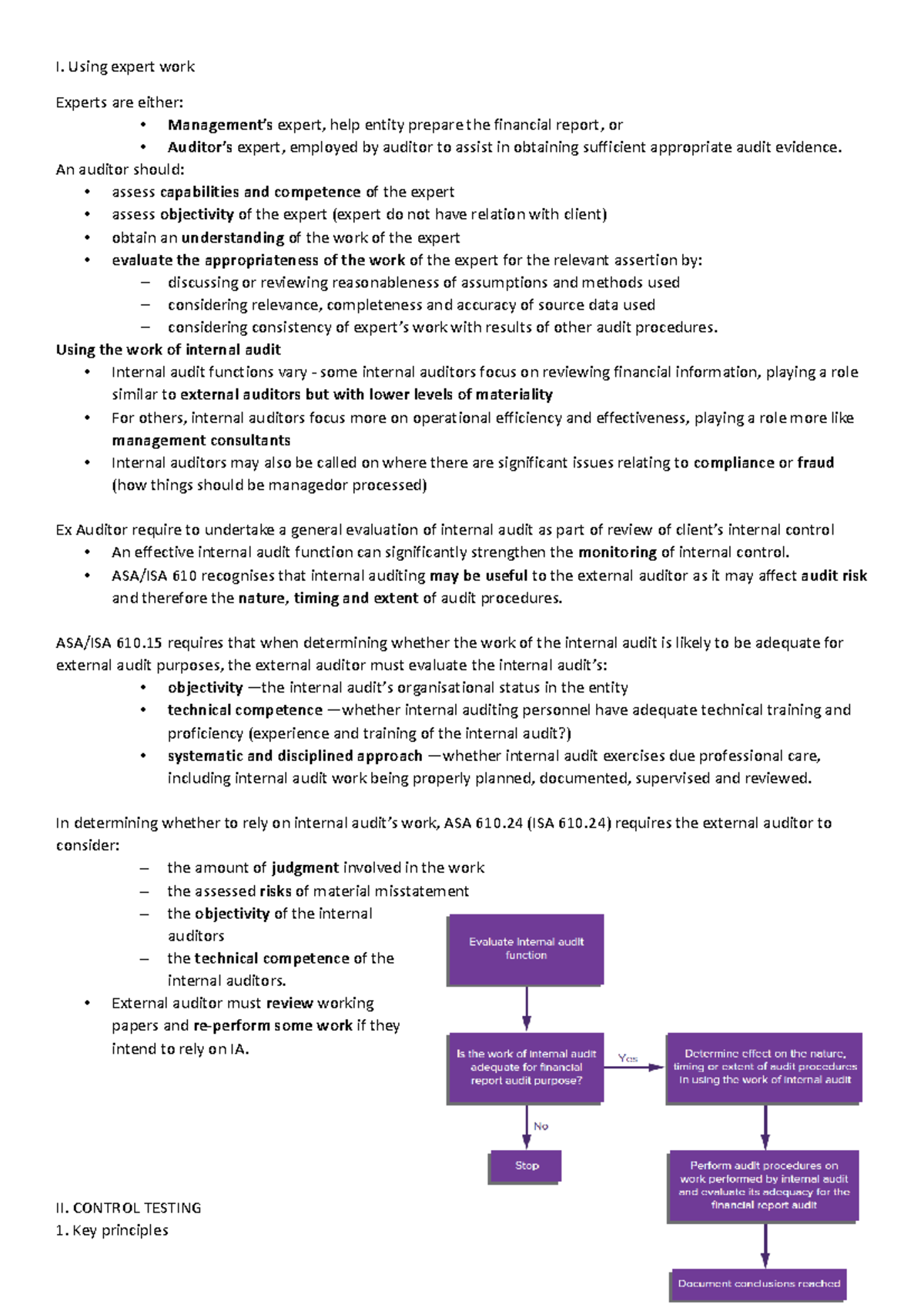 Week 5 - I. Using expert work Experts are either: - Management’s expert ...