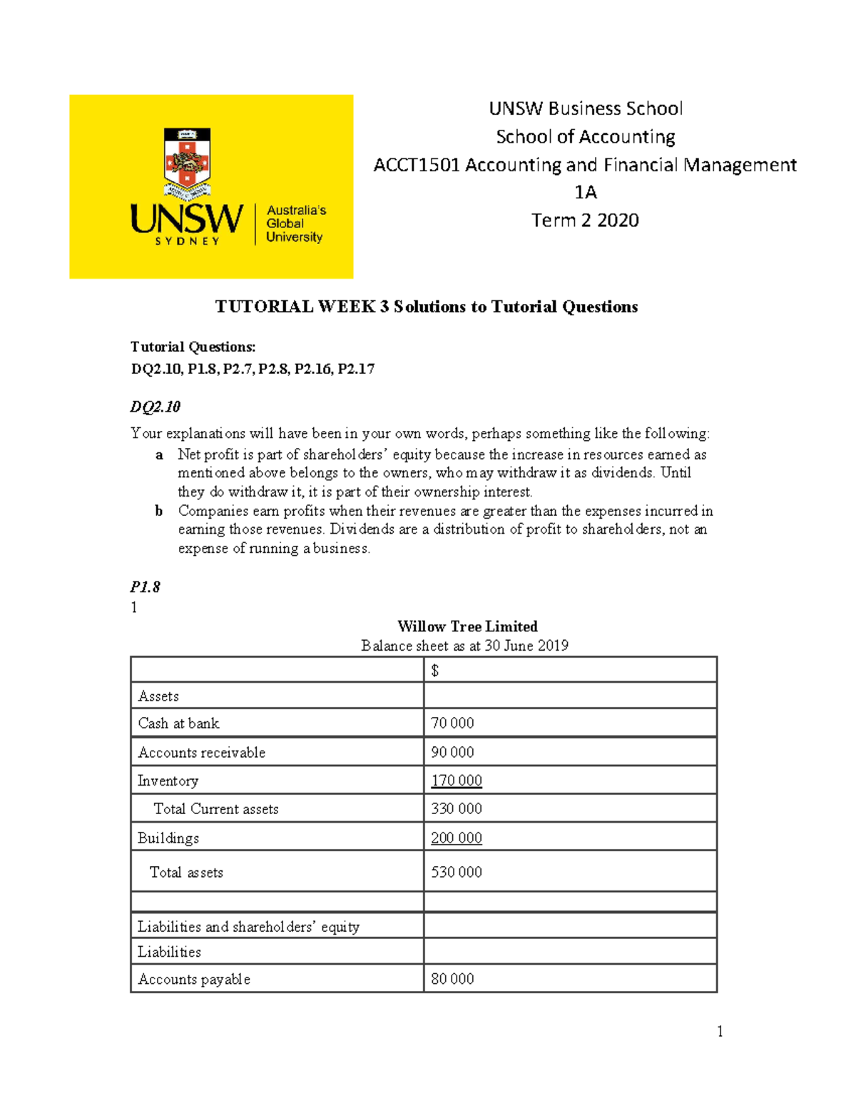 2020T2 TQ A ns Wk3 - Assigned tutorial question solutions - Warning: TT: undefined function: 32 ...