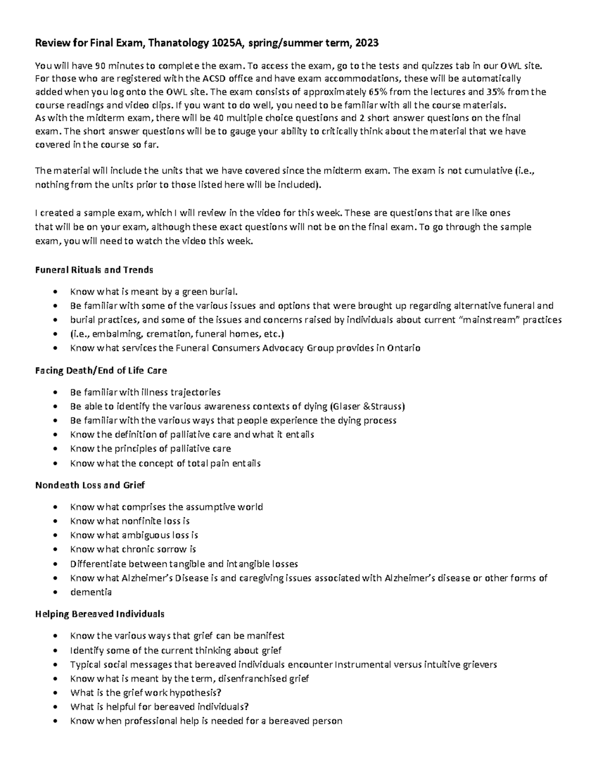 Final+Exam+Review - FInal notes - Review for Final Exam, Thanatology ...