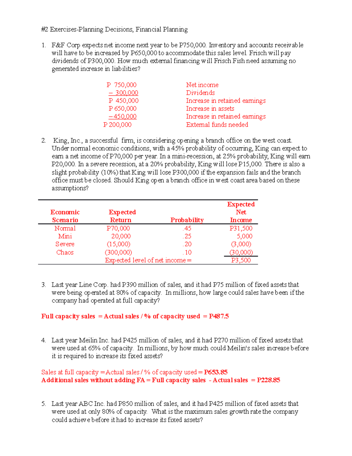 Exercises #2 - with solution - #2 Exercises-Planning Decisions ...