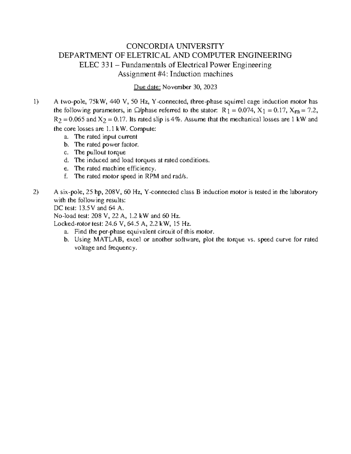 Assignment 4 - tut4 - CONCORDIA UNIVERSITY DEPARTMENT OF ELETRICAL AND COMPUTER ENGINEERING ELEC ...
