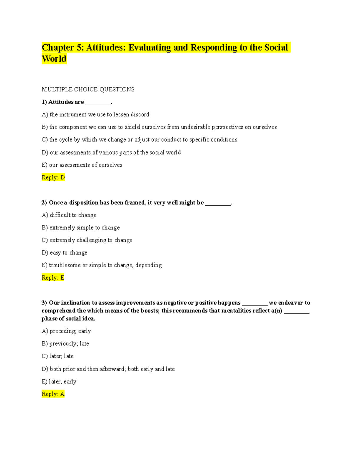 Chapter 5 Attitudes Evaluating and Responding to the Social World - A ...