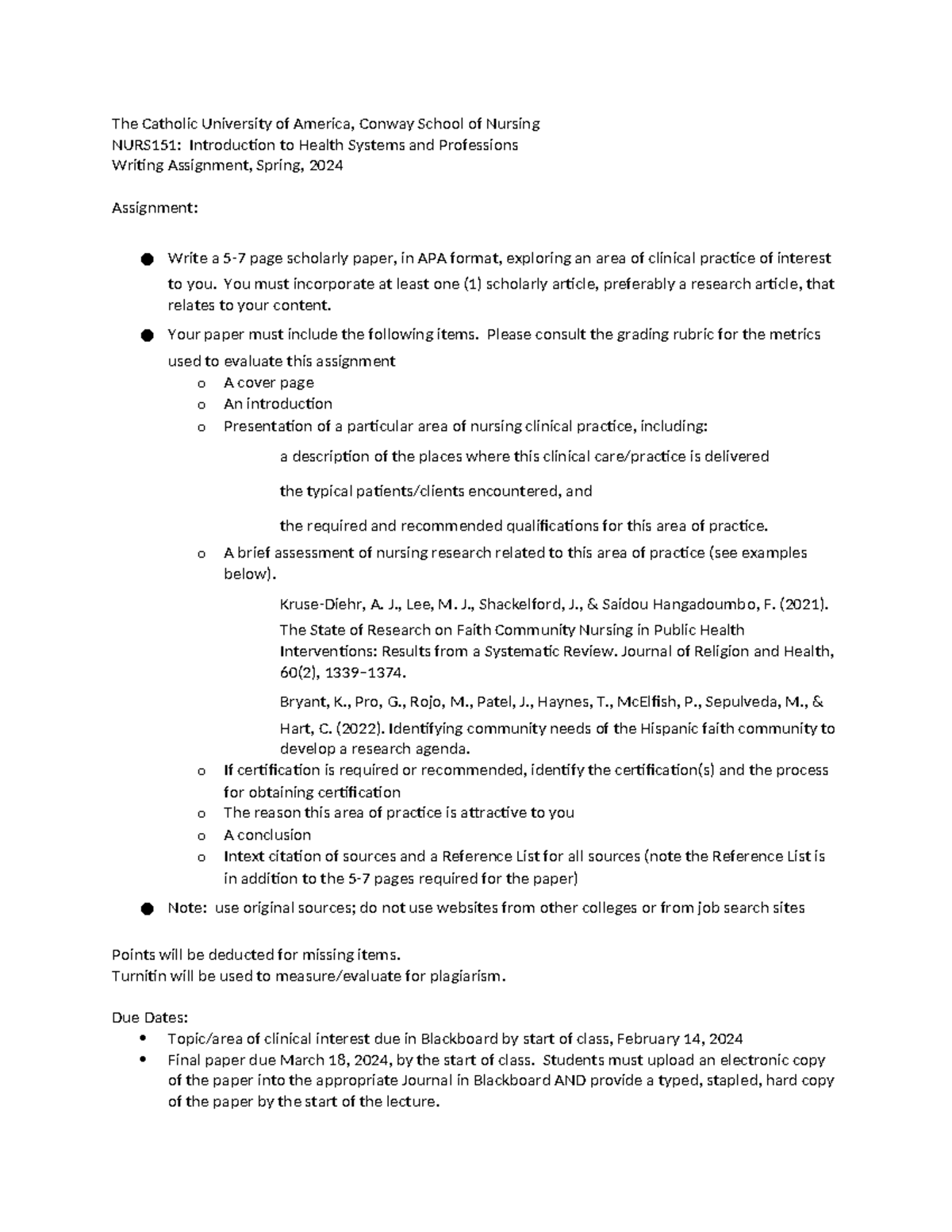 N151-Writing Assignment Rubric (1 - The Catholic University of America ...